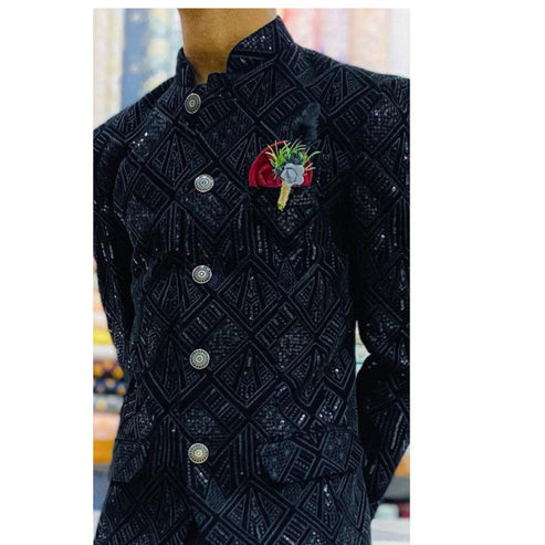 Custom Made Men Designer Navy Blue Jodhpuri Suit , men Indo Formal Jac ...