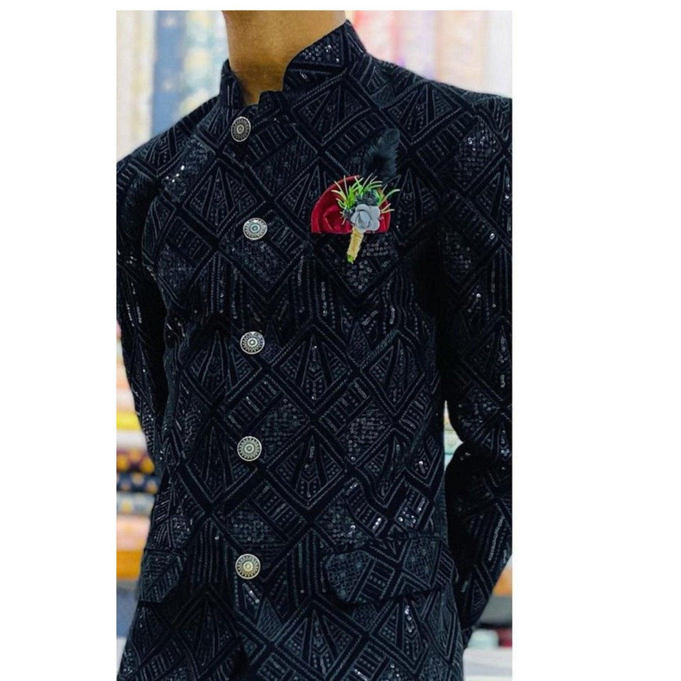 Custom Made Men Designer Indian Navy Blue Jodhpuri Suit In Sequins Wor ...