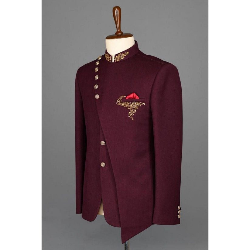 Custom Made Men Red Embroidery Jodhpuri Bandhgala Suit – Ethnic World